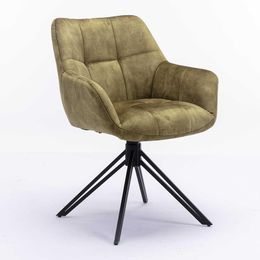 Pharao24.de Velours Armlehner Esszimmer in Oliv Gr&uuml;n Gestell aus Metall (2er Set)