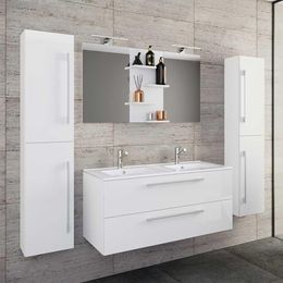 Pharao24.de Badm&ouml;belset weiss modern 150 cm hoch inklusive Becken (vierteilig)