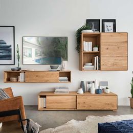 Pharao24.de Schrankwand Wohnzimmer aus Wildeiche Massivholz modernem Design (dreiteilig)