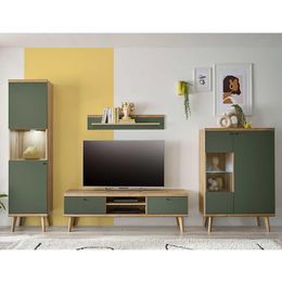 Pharao24.de TV Wohnwand modern im Skandi Design Graugr&uuml;n (vierteilig)