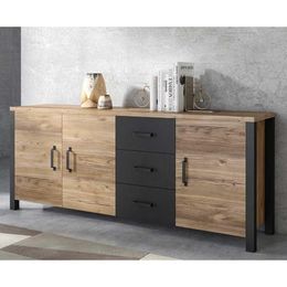 Pharao24.de Gro&szlig;e Esszimmer Kommode im Industry und Loft Stil drei Schubladen