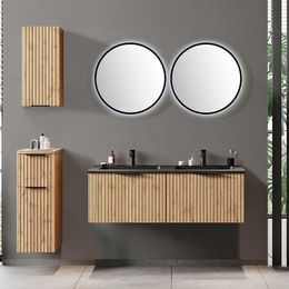 Pharao24.de H&auml;ngende Badm&ouml;bel modern in Wildeichefarben Schwarz (f&uuml;nfteilig)