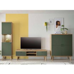 Pharao24.de Fernseher Schrankwand im Skandi Design 197 cm hoch (dreiteilig)