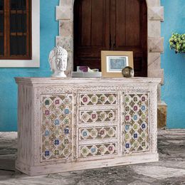 Pharao24.de Kommode Sideboard in Wei&szlig; mit Metallgriffen