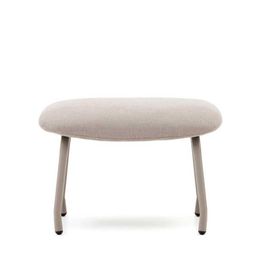Pharao24.de Sitzhocker zum Sessel in Beige und Wei&szlig; Chenillegewebe und Stahl