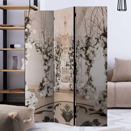 Pharao24.de Paravent mit Blumen Motiv f&uuml;r Hochzeit Beige und Cremewei&szlig;