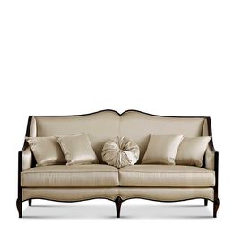 Pharao24.de Dreisitzer Couch klassisch in Beige und Dunkelbraun Webstoff und Holz