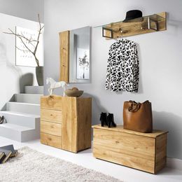 Pharao24.de Baumkanten Garderoben Set aus Eiche Massivholz Landhausstil (vierteilig)