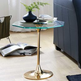 Pharao24.de Beistelltisch Sofa mit achteckiger Glasplatte Goldfarben