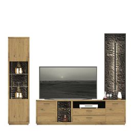 Pharao24.de Wohnwand Anbauwand dreiteilig aus Massivholz (dreiteilig)