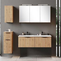 Pharao24.de Waschplatz Set mit 2 Becken in Wildeichefarben Made in Germany (vierteilig)