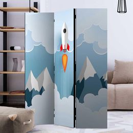 Pharao24.de Kinderzimmer Trennwand in Bunt Wolken Motiv mit Rakete