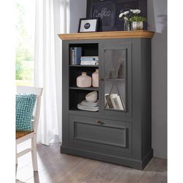 Pharao24.de Esszimmer Highboard in Grau und Eichefarben Kiefer Massivholz