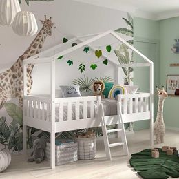 Pharao24.de Kinderzimmer Bett halbhoch Haus in Wei&szlig; Leiter