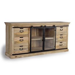 Pharao24.de Sideboard Kommode mit Glast&uuml;ren und sechs Schubladen