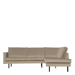 Pharao24.de Retrostil Ecksofa Samt in hellem Khaki Fu&szlig;gestell aus Metall