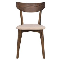 Pharao24.de Massivholz St&uuml;hle in Eiche dunkel Webstoff Beige (2er Set)