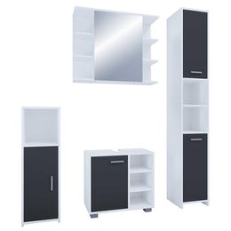 Pharao24.de Badm&ouml;bel modern schwarz wei&szlig; mit Spiegelschrank 180 cm hoch (vierteilig)