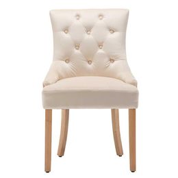 Pharao24.de Esszimmer Polsterst&uuml;hle mit Samtbezug Cremewei&szlig; Knopfheftung (2er Set)