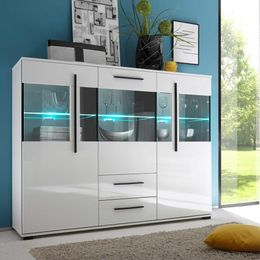 Pharao24.de Wohnzimmer Highboard in Wei&szlig; Hochglanz Glas aus Front aus MDF, Korpus aus Spanplatte 160x126x42 cm Pharao24