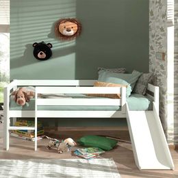 Pharao24.de Wei&szlig;es Kinderzimmerbett mit Rutsche Liegefl&auml;che 90x200 cm