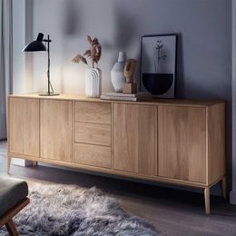 Pharao24.de Sidebord Wildeiche Bianco ge&ouml;lt aus Massivholz drei Schubladen 222x82x42 cm Pharao24