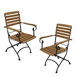 Pharao24.de Balkon Klappsessel aus Teak Massivholz Stahl (2er Set)
