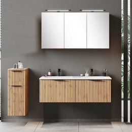 Pharao24.de Waschplatz Set modern h&auml;ngend in Wildeichefarben 150 cm breit (dreiteilig)