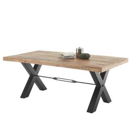 Pharao24.de Esszimmertisch aus Mangobaum Massivholz Metallgestell in Schwarz