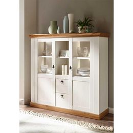Pharao24.de Esszimmer Highboard in Wei&szlig; und Wildeiche Dekor Landhausstil