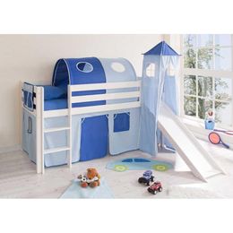 Pharao24.de Kinderhochbett aus Kiefer Massivholz mit Rutsche und Turm