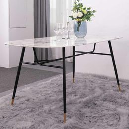 Pharao24.de Retro Esszimmertisch Marmoroptik Glasplatte Metallgestell