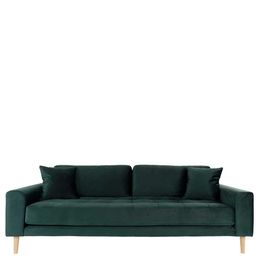 Pharao24.de Dreisitzer Sofa in Dunkelgr&uuml;n Eichefarben