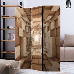 Pharao24.de Leinwand Paravent mit Holzmuster Optik drei Elementen