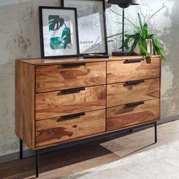 Pharao24.de Modernes Sideboard aus Sheesham Massivholz sechs Schubladen