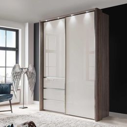 Pharao24.de Schwebet&uuml;renschrank in Beige und Tr&uuml;ffelfarben LED Beleuchtung
