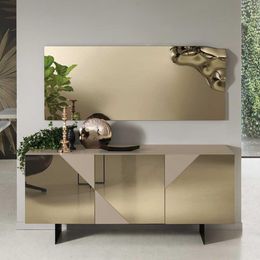 Pharao24.de Spiegelglas Front Sideboard in Taupe und Bronze Wangengestell aus Metall