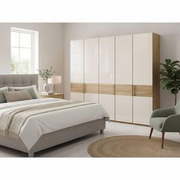 Pharao24.de Schlafzimmerschrank in Beige Glas beschichtet Eiche