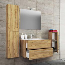 Pharao24.de Waschplatz Set Wildeiche Honigfarben in modernem Design 46 cm tief (vierteilig)