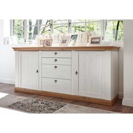 Pharao24.de Landhaus Sideboard in Wei&szlig; Wildeichefarben aus Spanplatte 210x91x52 cm Pharao24