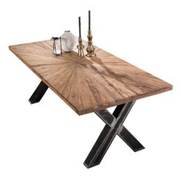 Pharao24.de Design Esszimmer Tisch aus Teak Recyclingholz und Eisen Loft Style