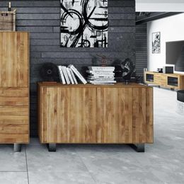 Pharao24.de Wohnzimmer Sideboard aus Wildeiche Massivholz Stahl