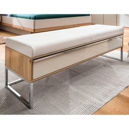 Pharao24.de Ankleidebank in Eiche Bianco und Beige Glas beschichtet 50 cm Sitzh&ouml;he