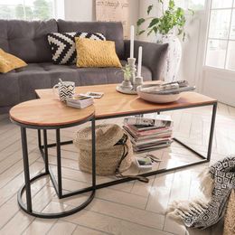 Pharao24.de Holz Couchtische aus Asteiche Massivholz Metall in Schwarz (zweiteilig)