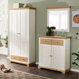 Pharao24.de Garderobenset Flur in Wei&szlig; und Kiefer Honigfarben Landhausstil (dreiteilig)