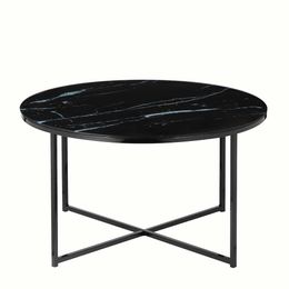 Pharao24.de Runder Couchtisch mit Glasplatte Marmoroptik Retrostil