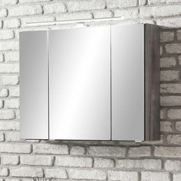 Pharao24.de Lichtspiegelschrank in Eiche Grau 80 cm breit