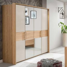 Pharao24.de Schlafzimmer Kleiderschrank in Beige Glas beschichtet Spiegel