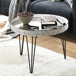 Pharao24.de Designercouchtisch in Wei&szlig; und Schwarz Spiegelglasplatte
