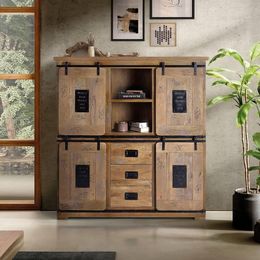 Pharao24.de Wohnzimmerschrank Massivholzschrank aus Mangobaum Massivholz mit Schiebet&uuml;ren